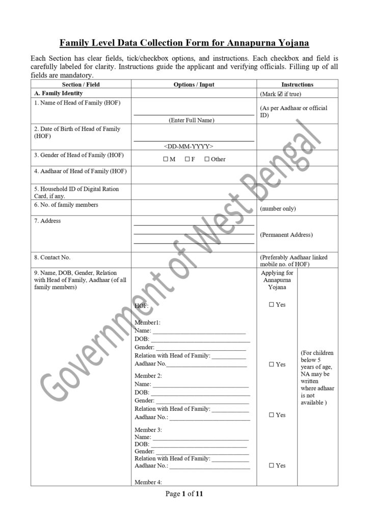 Annapurna Bhandar Form PDF Download 2026 – Official Family Data ...